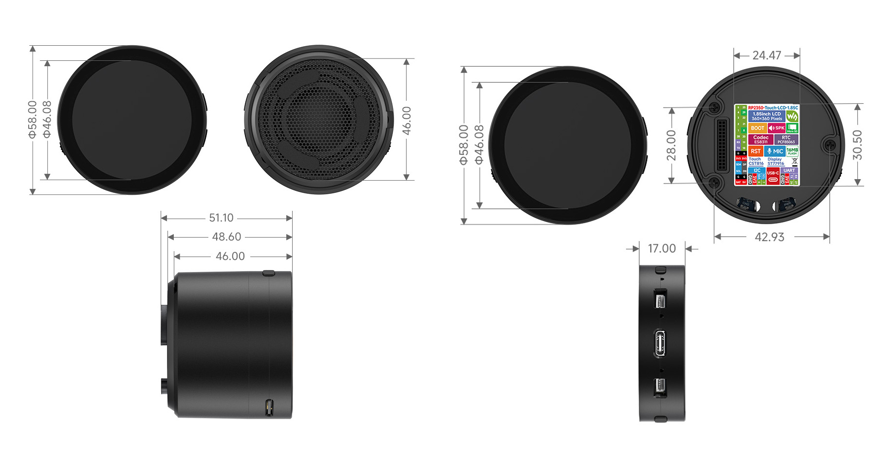 Waveshare RP2350 Devkit - A Round Touch Display with Optional Speaker ...